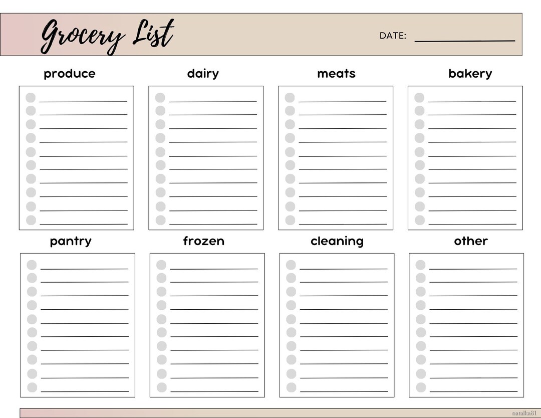 Grocery List - Horizontal - Etsy