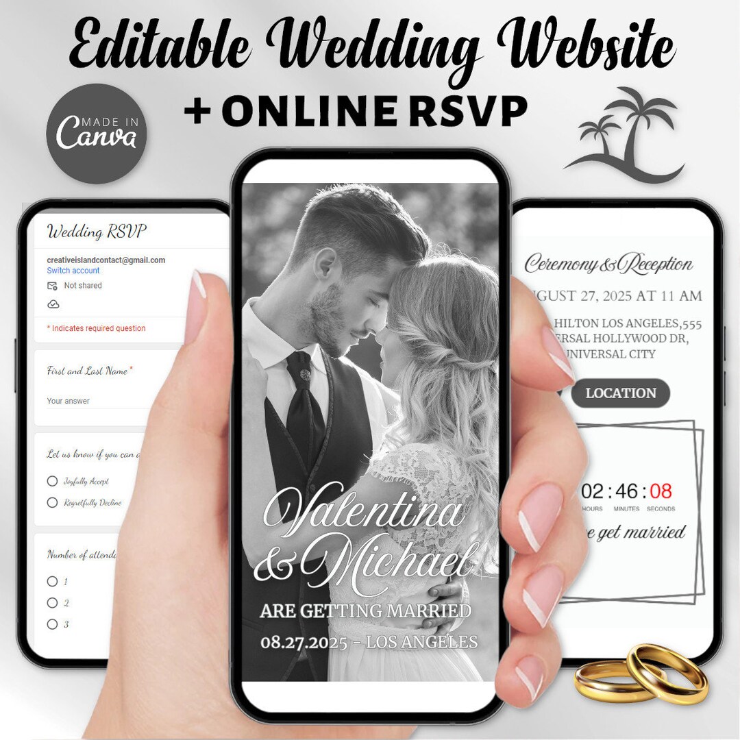 Editable Wedding Invitation Website Template, Black & White Wedding ...