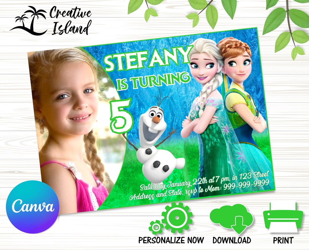 Frozen Fever Birthday Invitation Template, DIY Canva Editable ...