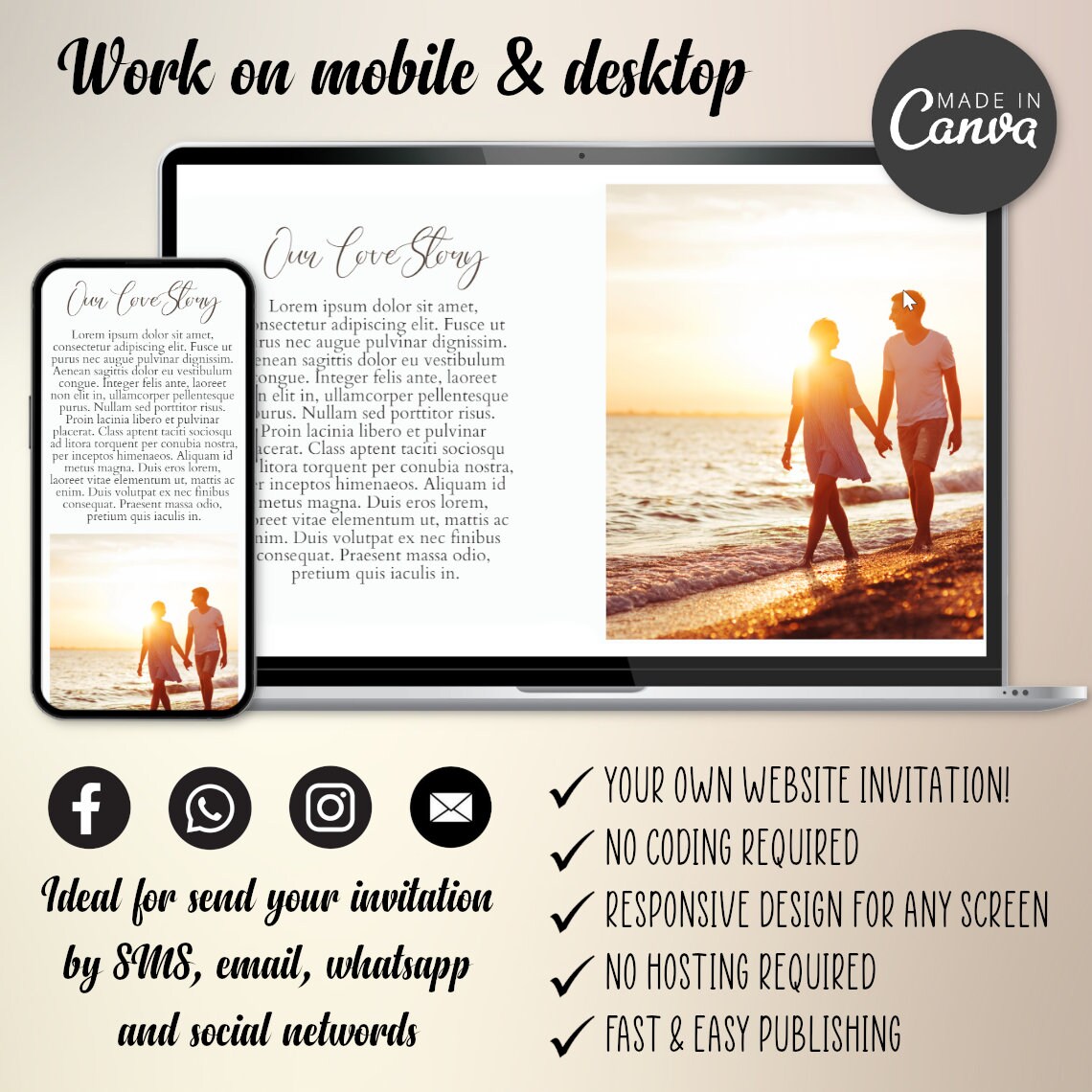 Editable Wedding Invitation Website Template: Online RSVP (canva) - Etsy