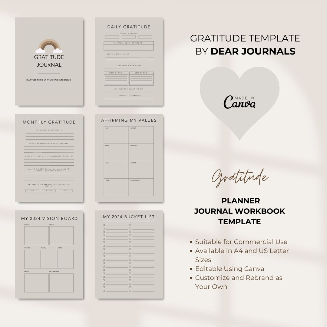 Canva Gratitude Reflection Journal Template | Editable Gratitude ...