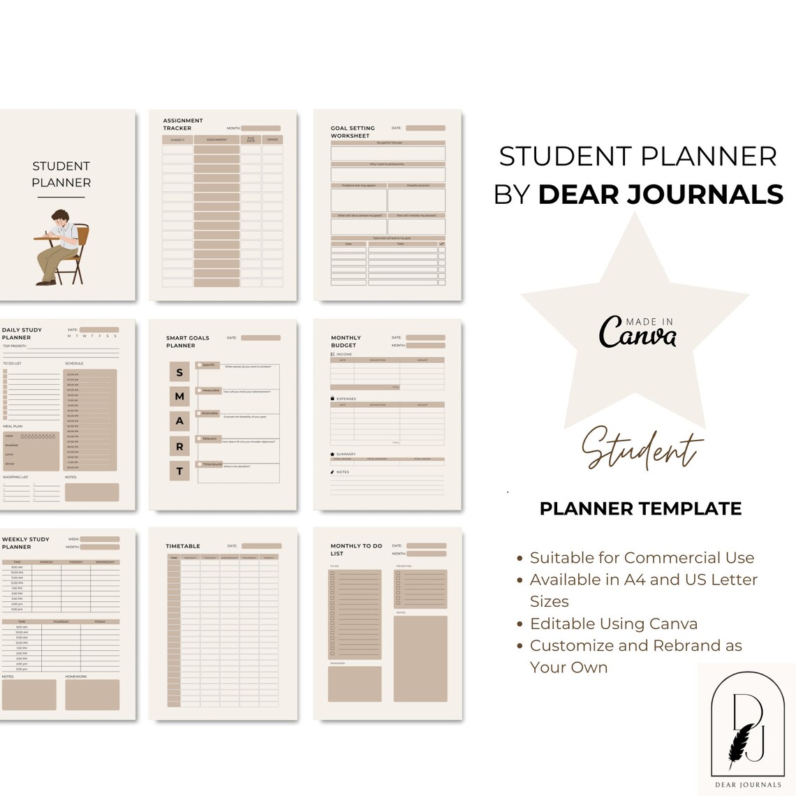 Canva Student Planner Template | Editable Academic Planner | Printable ...