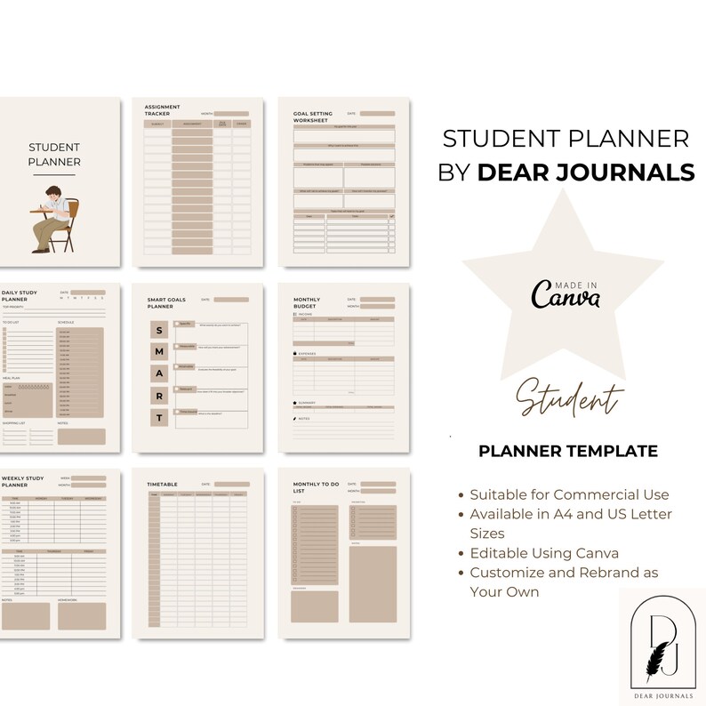 Canva Student Planner Template | Editable Academic Planner | Printable ...