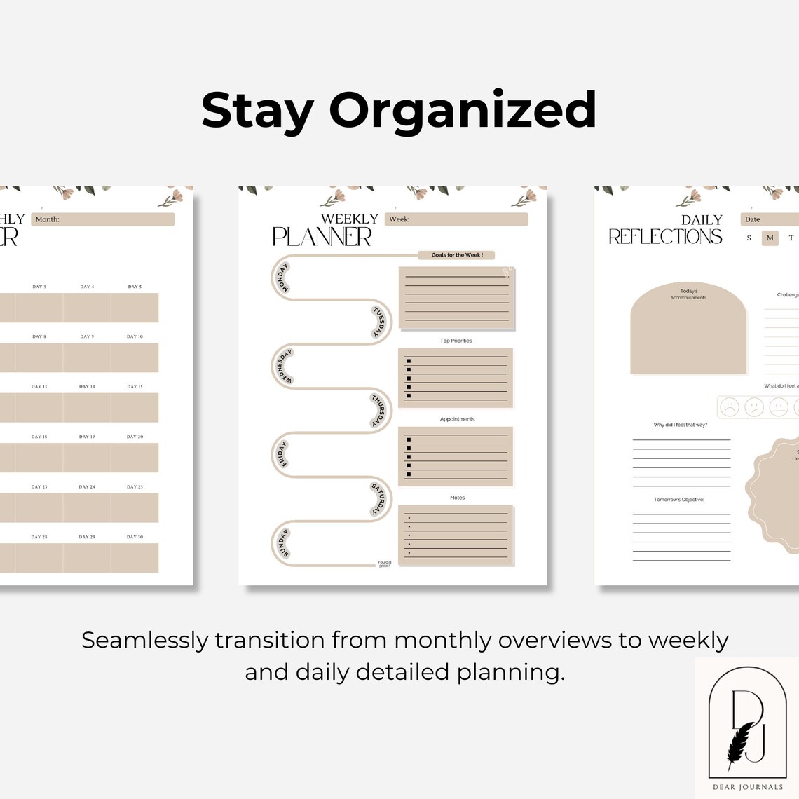 Canva Daily Weekly Monthly Planner Template | Editable Productivity ...