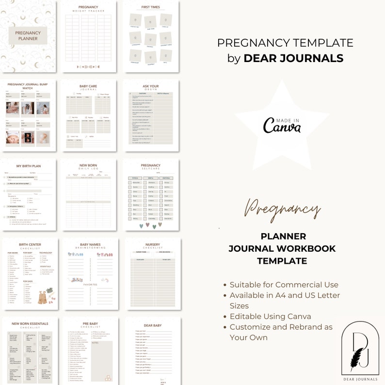 Canva Pregnancy Expectant Mother Journal | Editable Pregnancy Planner ...