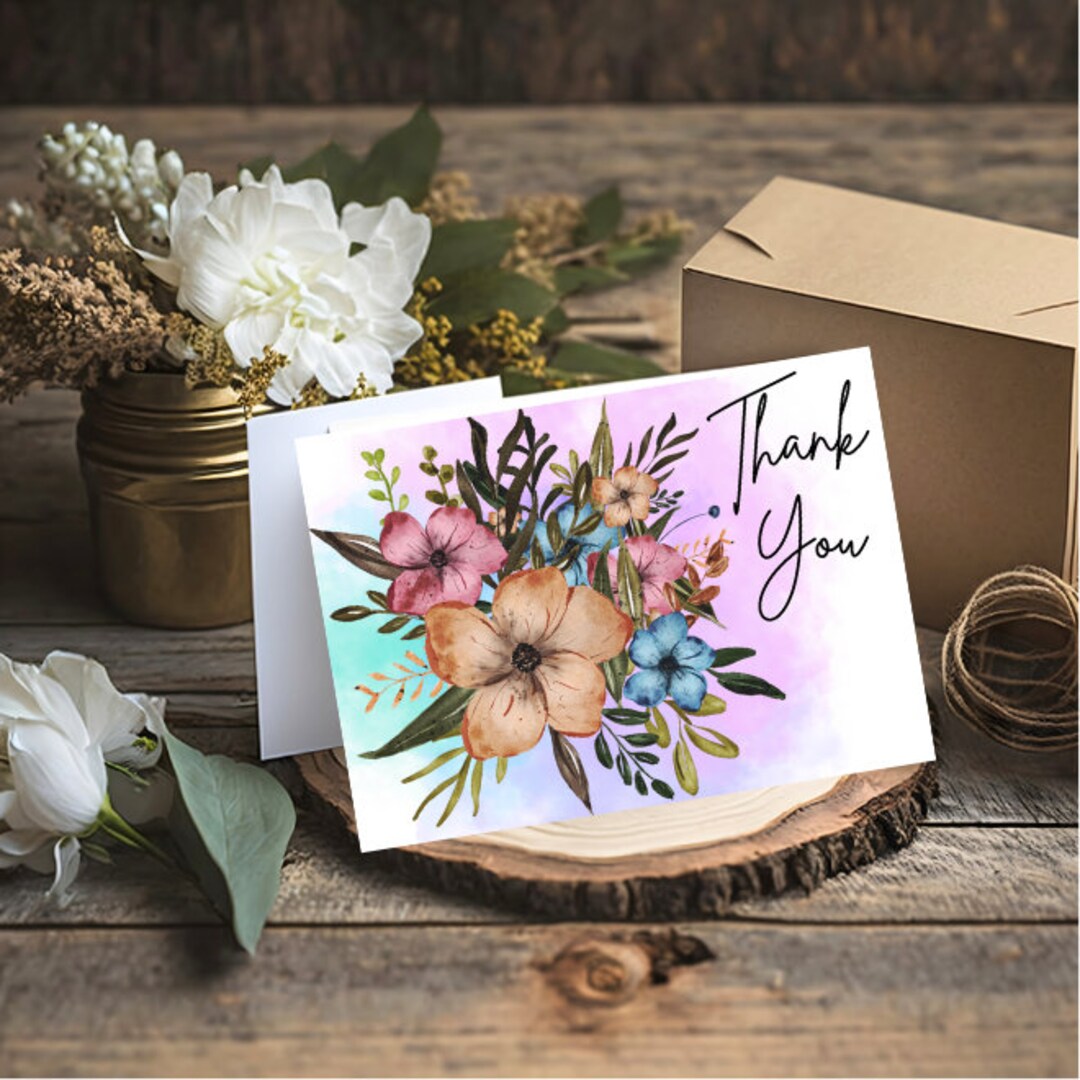 Watercolor Flower Thank You Card Digital Download Bouquet of Flowers ...