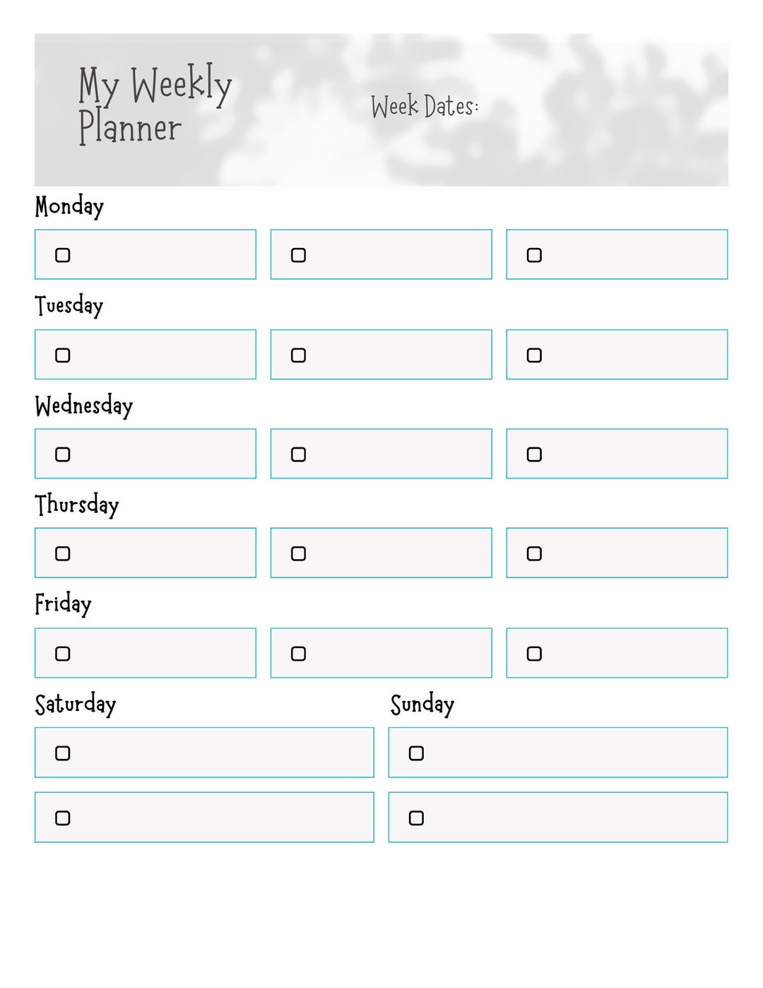 Weekly Planner/checklist Weekly Planning Printable Week Helper - Etsy