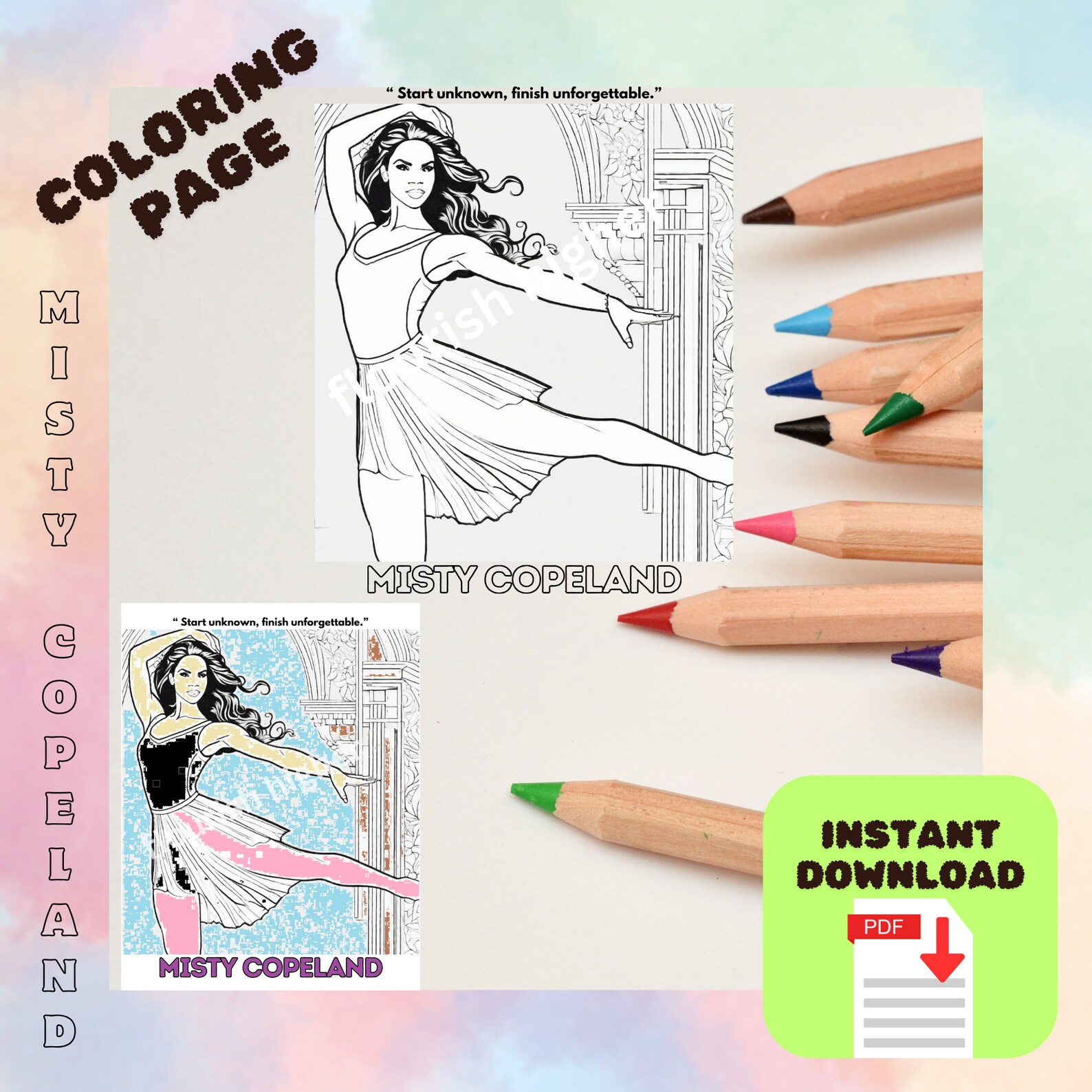 Misty Copeland Coloring Page PDF | Black Ballerina Art | Instant ...