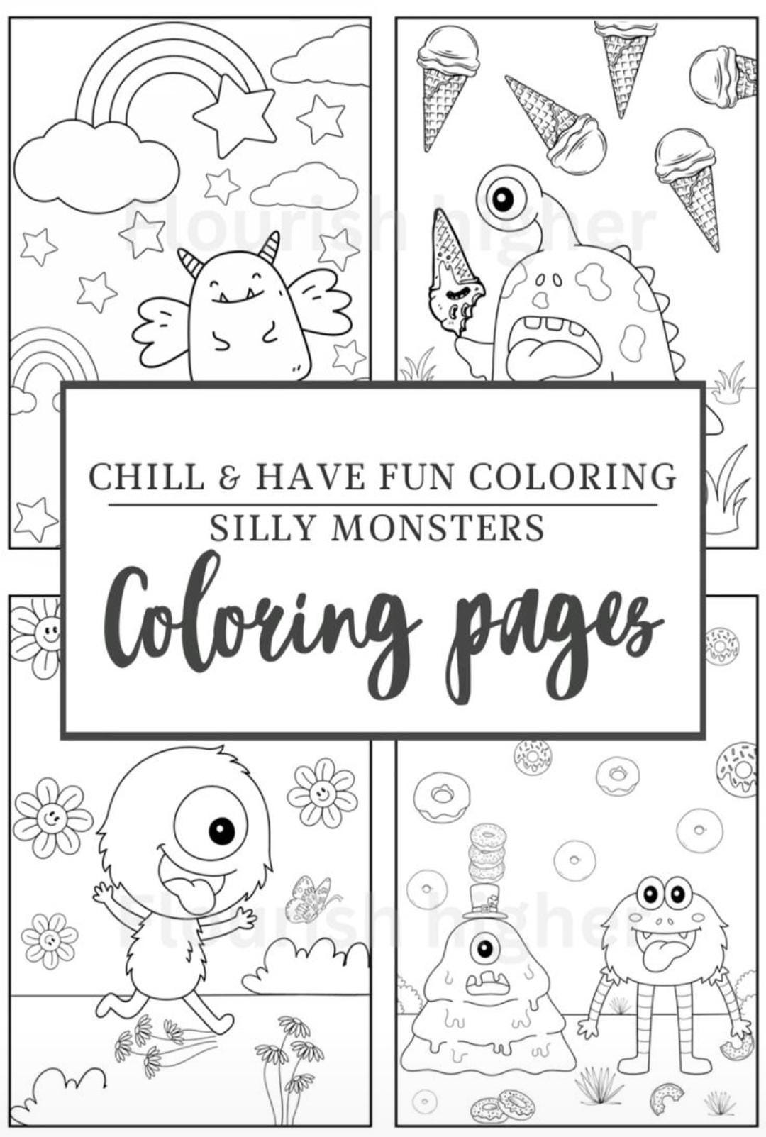 Silly Monster Coloring Pages, Kids Activity Book, Easy Fun (instant ...