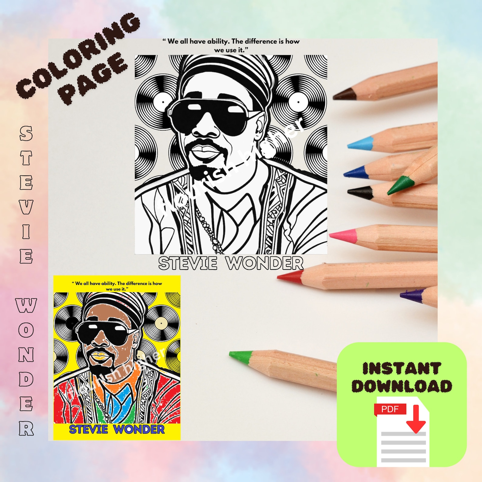 Stevie Wonder Coloring Page: Black History Activity (PDF & PNG) - Etsy