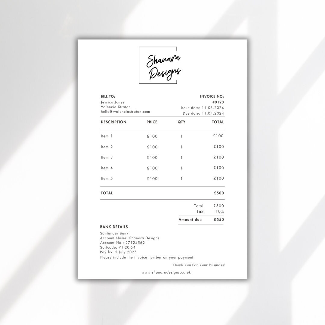 Sleek and Modern Minimalist Invoice - Etsy
