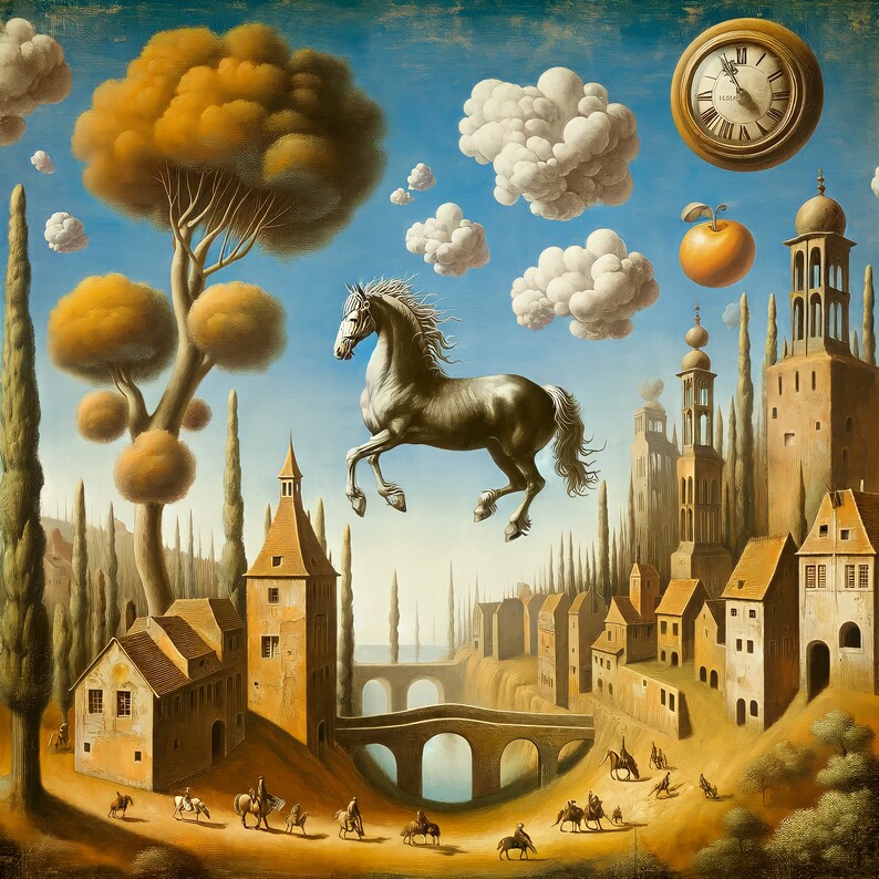 Abstract Flying Horse Renaissance Poster - Etsy