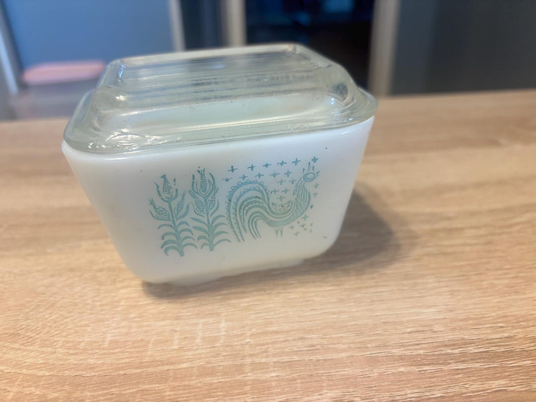 Pyrex Amish Butterprint Turquoise Rooster 501 Refrigerator Dish With ...