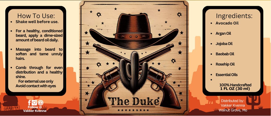 The Duke Beard Oil - Western Inspired Blend With Bergamot and Leather ...