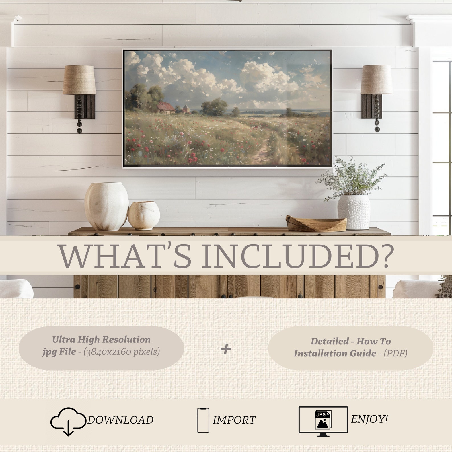 Samsung Frame TV Art, Gift Idea for Home Decor, Farmhouse and Flowery ...
