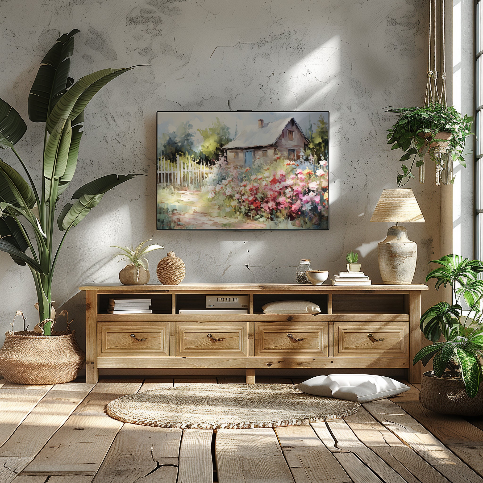 Rustic Farmhouse and Flowers Art, Antique Vintage Art Decor Samsung ...