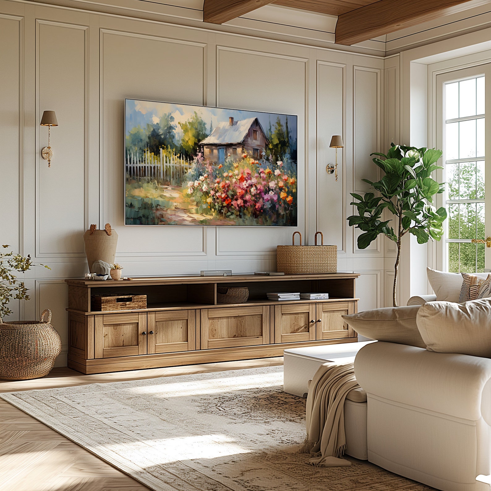 Rustic Farmhouse and Flowers Art, Antique Vintage Art Decor Samsung ...