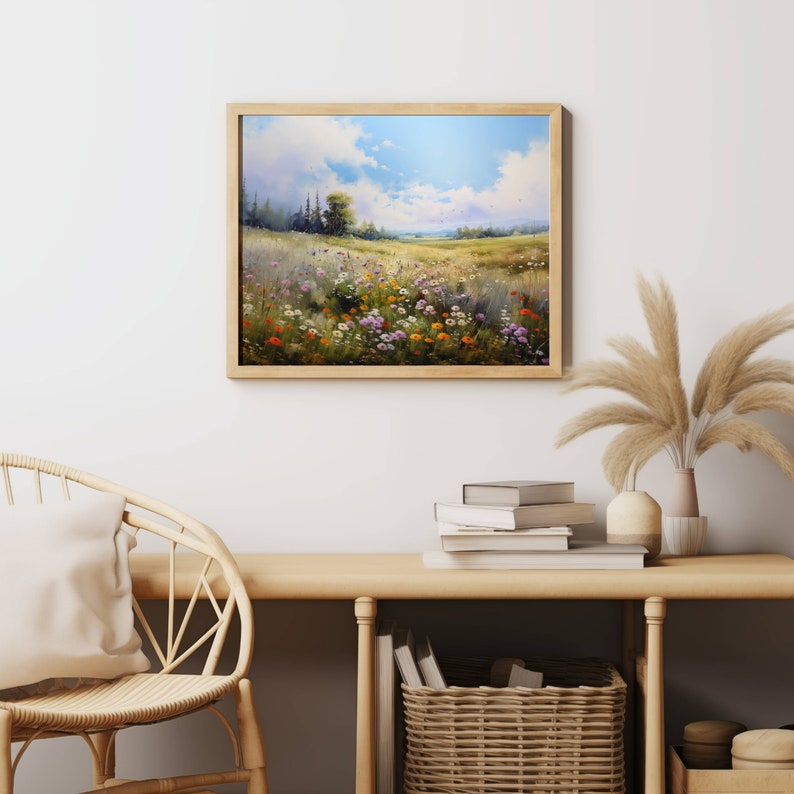 Vintage Oil Painting of a Spring Field of Wildflower Field, Flower ...