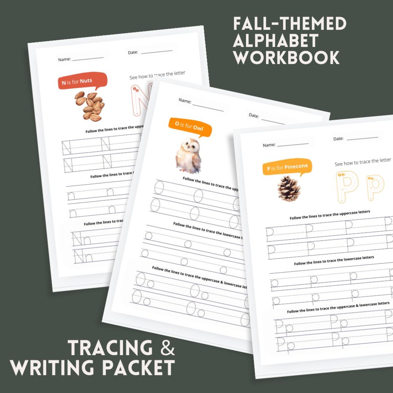 Fall-themed Alphabet Tracing and Writing Packet - Etsy