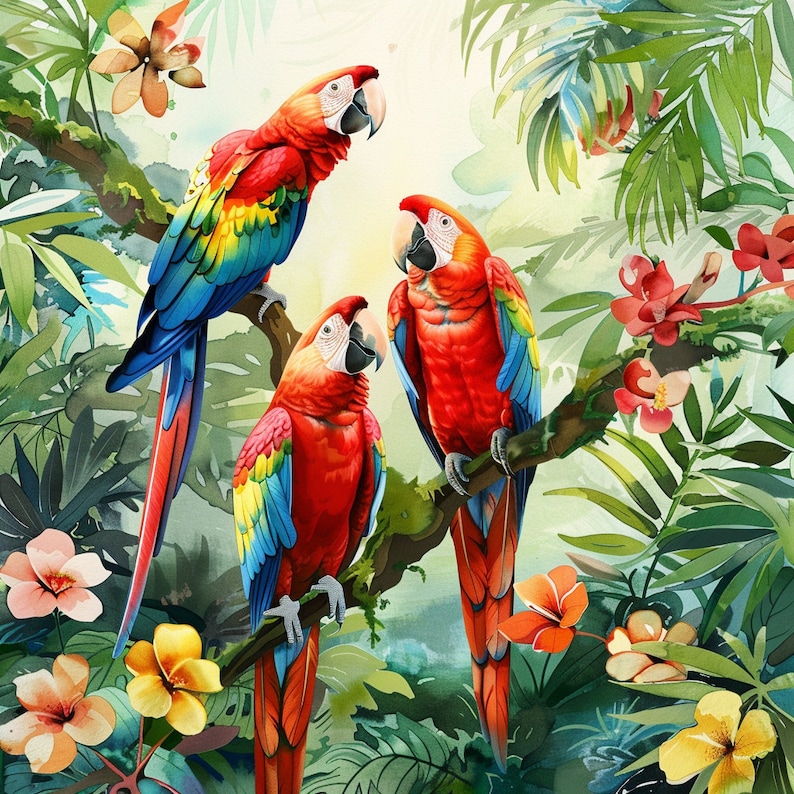The Macaws Watercolor Clip Art 4JPG Mix Media Card Making Invitations Collage Junk Journal ...