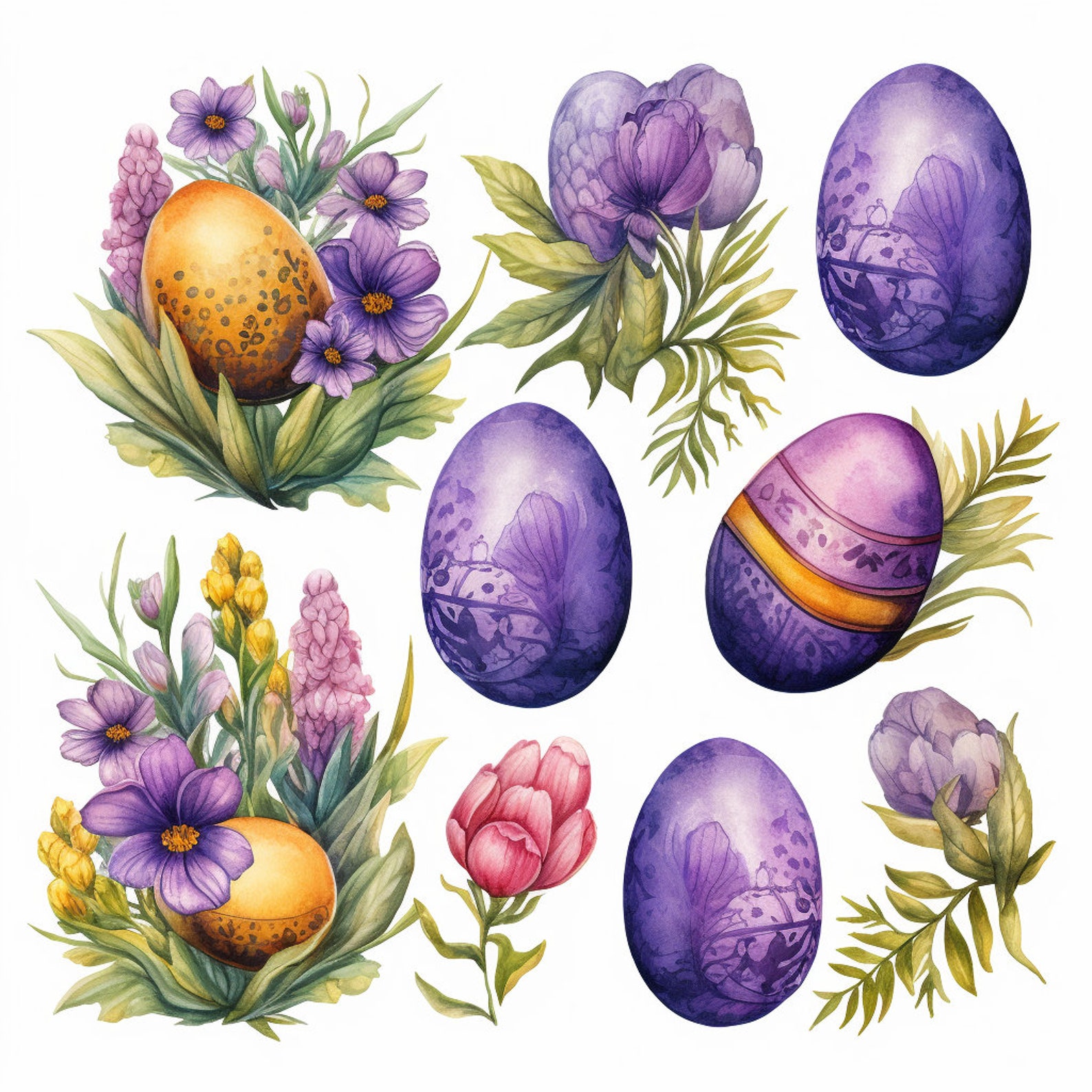Easter Eggs Watercolor Clip Art 4 JPG Mix Media Card Making Invitations ...