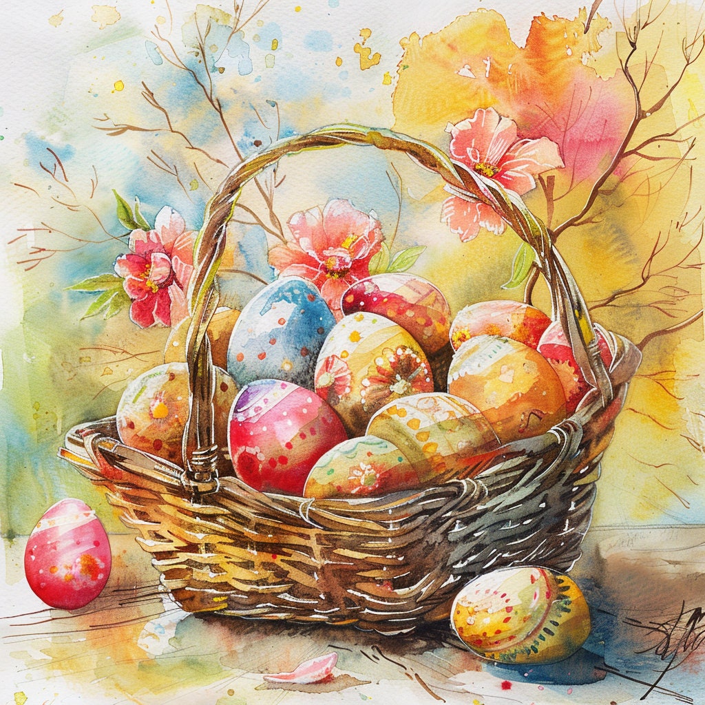 Easter Eggs Watercolor Clip Art 4 JPG Mix Media Card Making Invitations ...