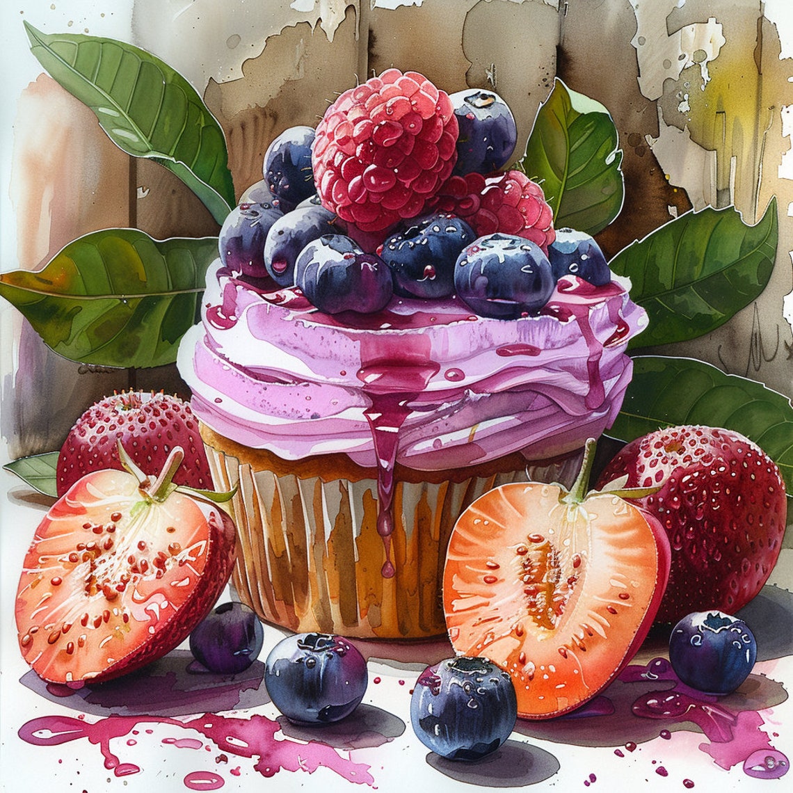 Cupe Cake Watercolor Clipart 4JPG Mix Media Card Making Invitations ...