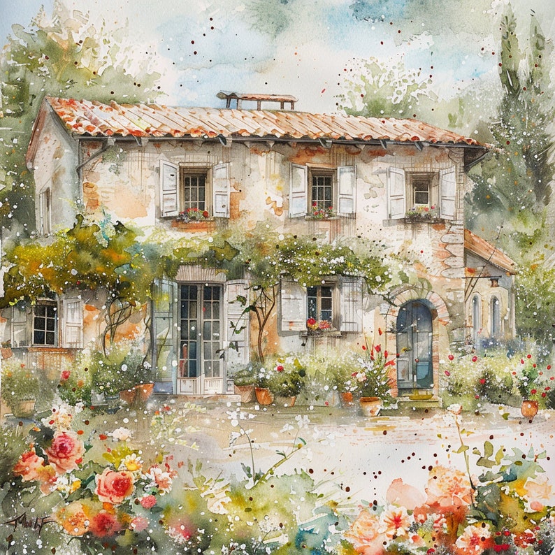 Italian Flower Farm Watercolor Clip Art 4 JPG Mix Media Card Making ...