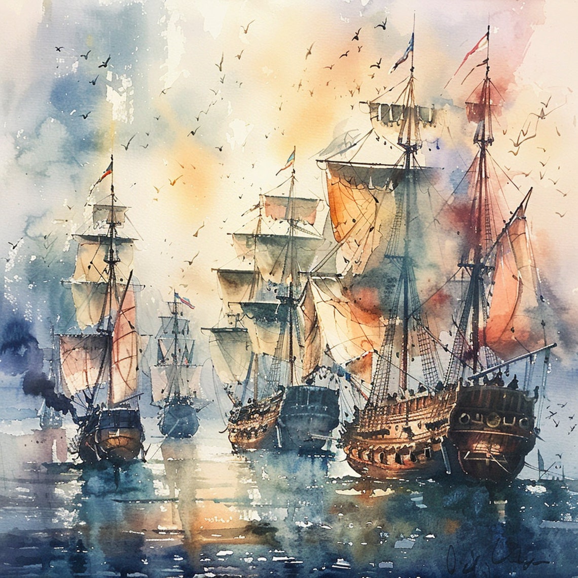 Beautiful Ships Watercolor Clipart 4 JPG Mix Media Card Making ...