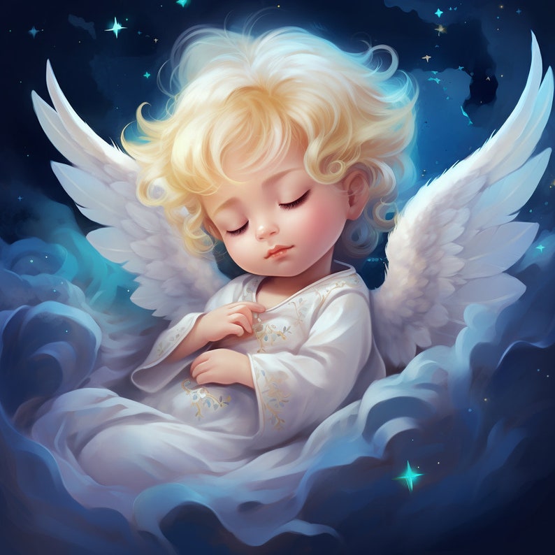 Baby Angel Watercolor Clip Art 4 JPG Mix Media Card Making Invitations ...