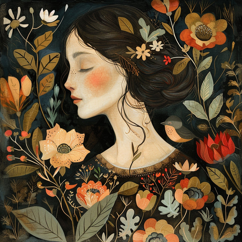 Flowers and Girl Watercolor Clip Art 4 JPG Mix Media Card Making ...