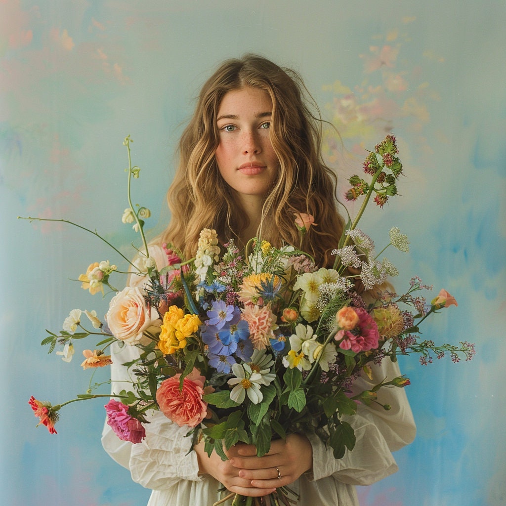 The Girl and Flowers Watercolor Clip Art 4 JPG Mix Media Card Making ...