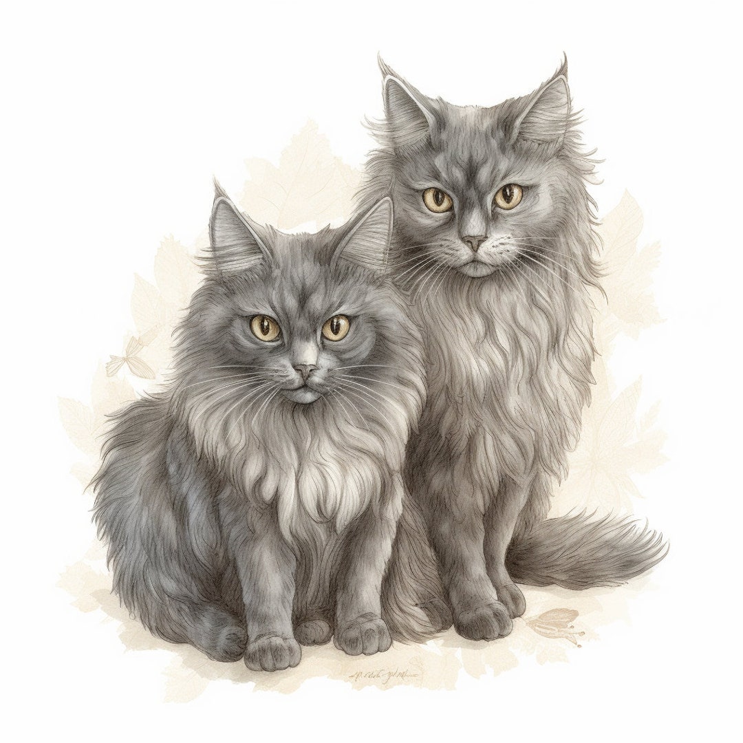 Two Grey Cats Watercolor Clip Art 4 JPG Mix Media Card Making ...
