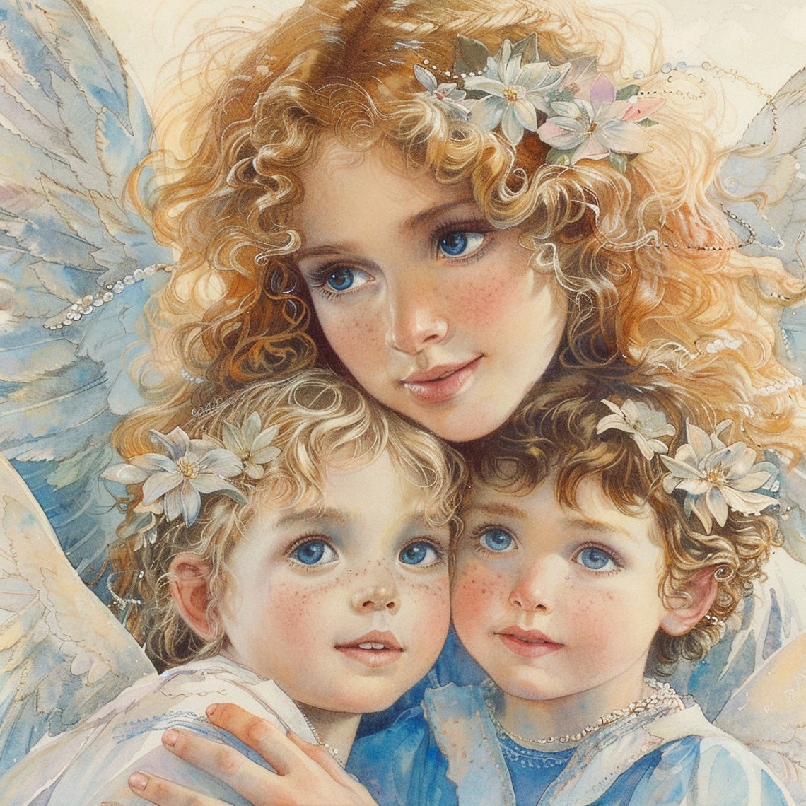 Baby Angels Watercolor Clip Art 4 JPG Mix Media Card Making Invitations ...