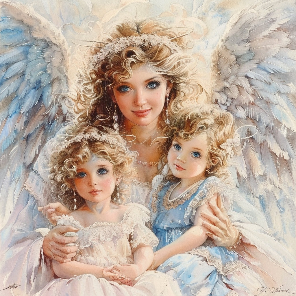 Angel Family Watercolor Clip Art 4 JPG Mix Media Card Making ...