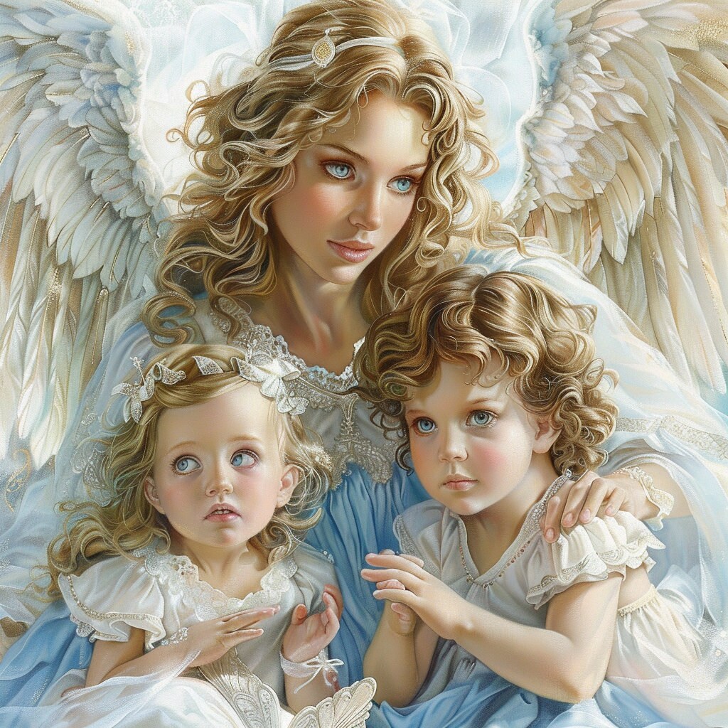 Angel Family Watercolor Clip Art 4 JPG Mix Media Card Making ...