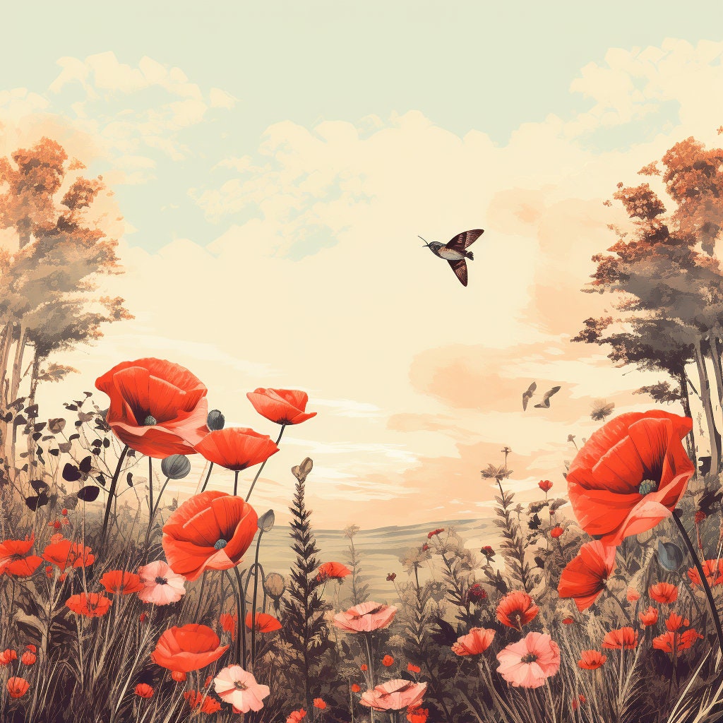 Field of Poppies Watercolor Clip Art 4 JPG Mix Media Card Making ...