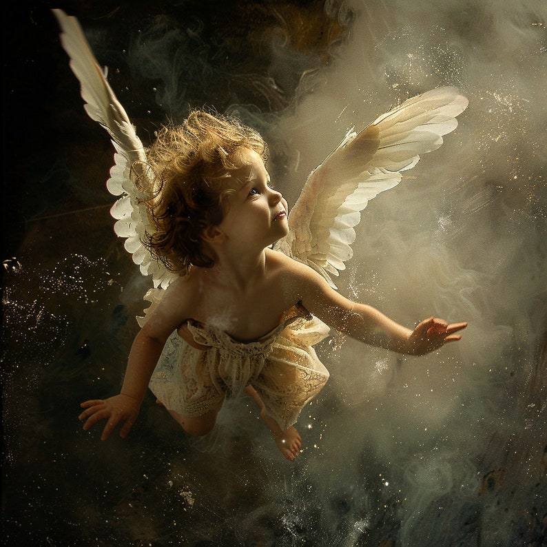 Angel Flying Down Watercolor Clipart 4 JPG Mixmedia Card Making ...