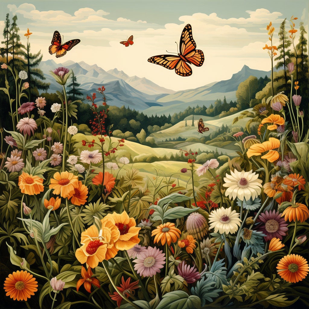 Flower Field Watercolor Clip Art 4 JPG Mix Media Card Making ...