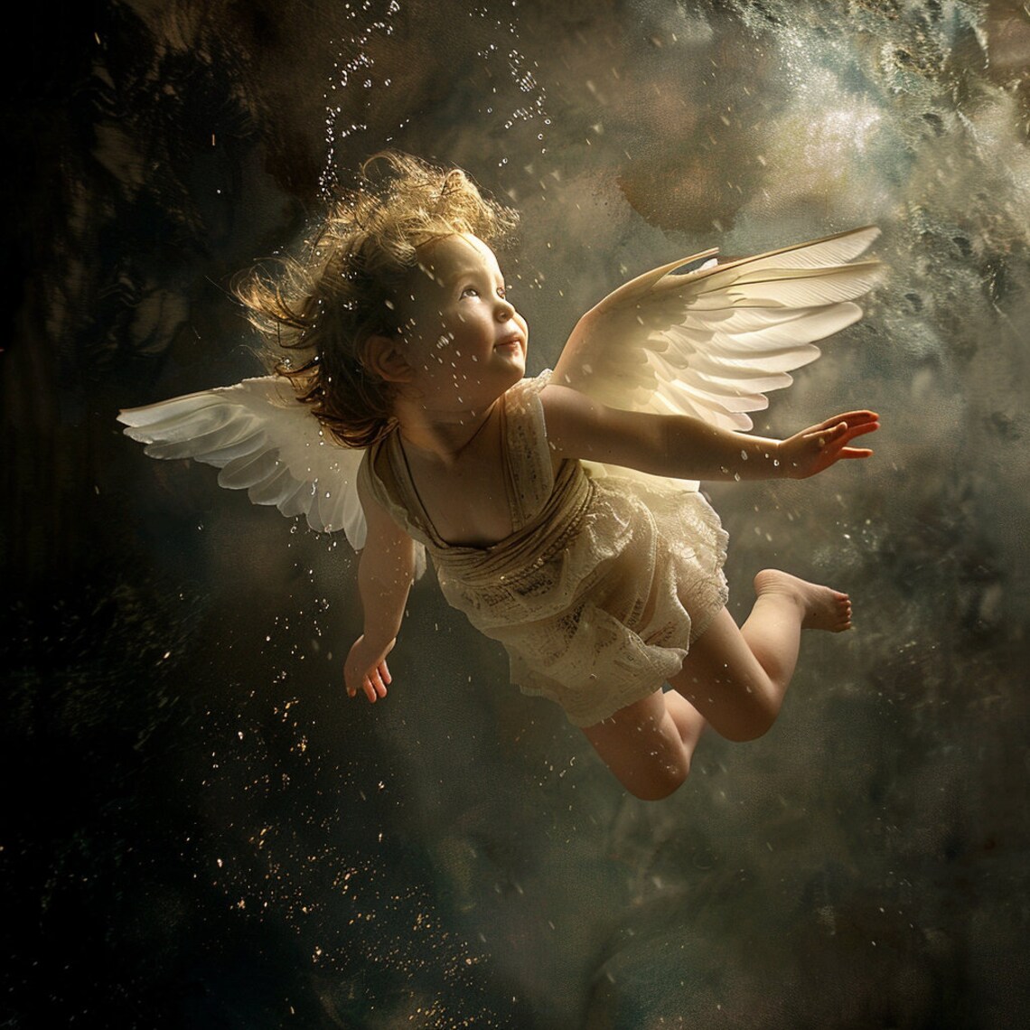 Angel Flying Down Watercolor Clipart 4 JPG Mixmedia Card Making ...