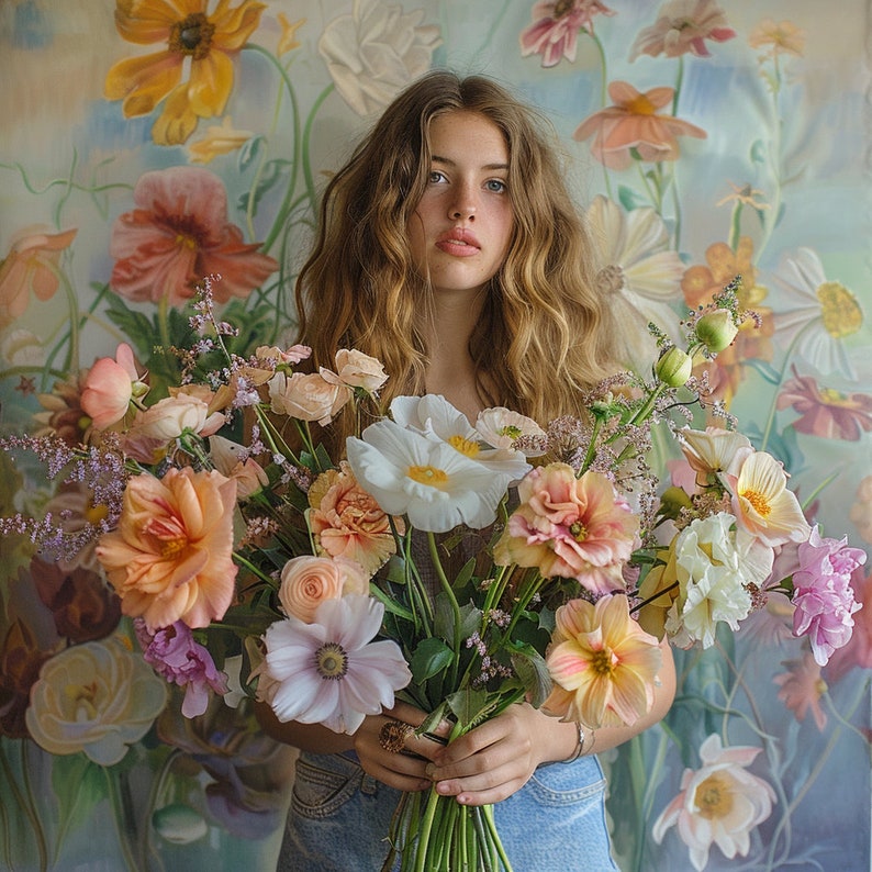 The Girl and Flowers Watercolor Clip Art 4 JPG Mix Media Card Making ...