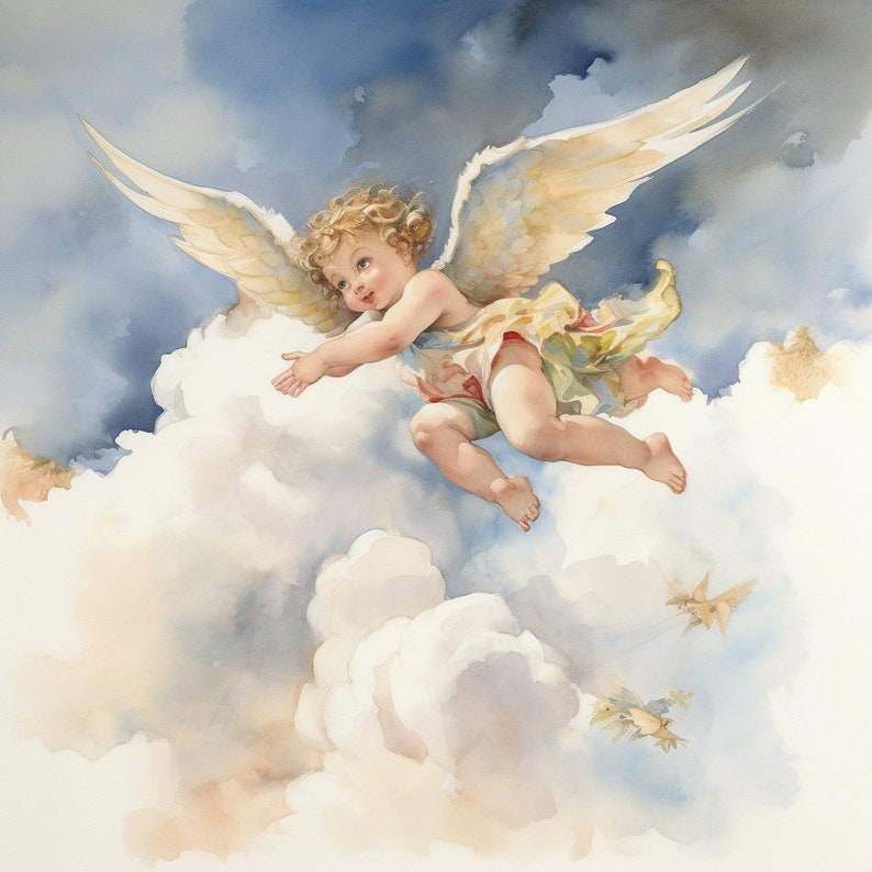 Baby Angel Watercolor Clip Art 4 JPG Mix Media Card Making Invitations ...
