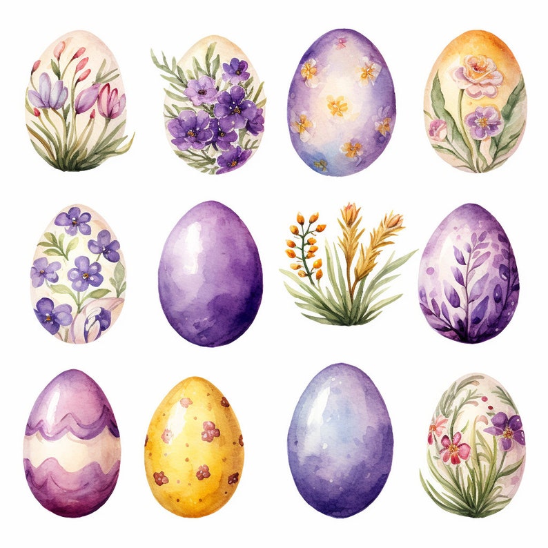 Easter Eggs Watercolor Clip Art 4 JPG Mix Media Card Making Invitations ...