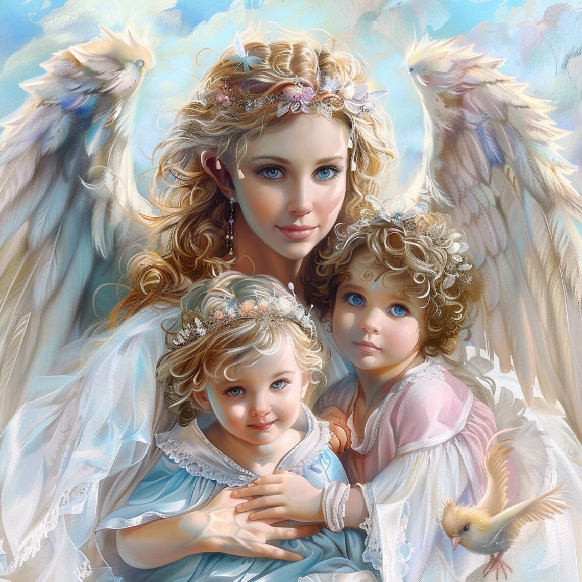 Angel Family Watercolor Clip Art 4 JPG Mix Media Card Making ...