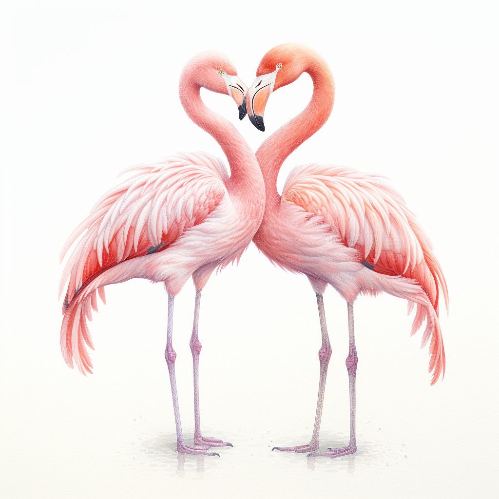 Two Flamingos Watercolor Clip Art 4 JPG Mix Media Card Making ...