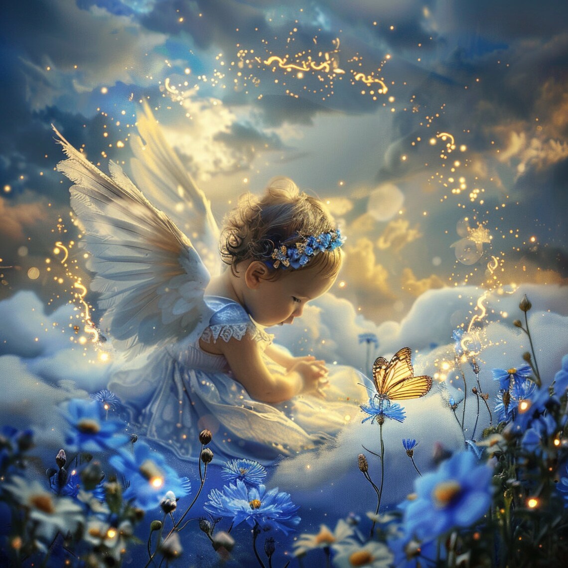 Baby Angel Watercolor Clip Art 4 JPG Mix Media Card Making Invitations ...