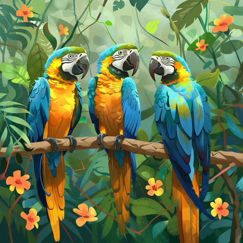 The Macaws Watercolor Clip Art 4JPG Mix Media Card Making Invitations Collage Junk Journal ...