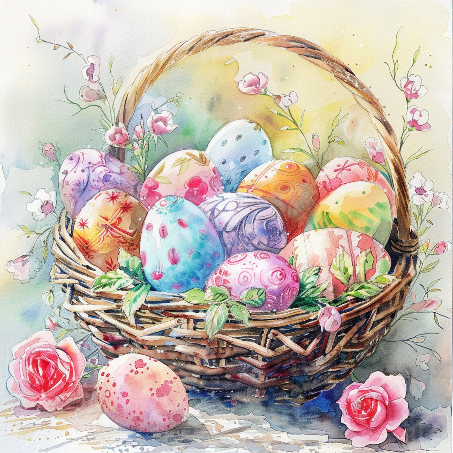 Easter Eggs Watercolor Clip Art 4 JPG Mix Media Card Making Invitations ...
