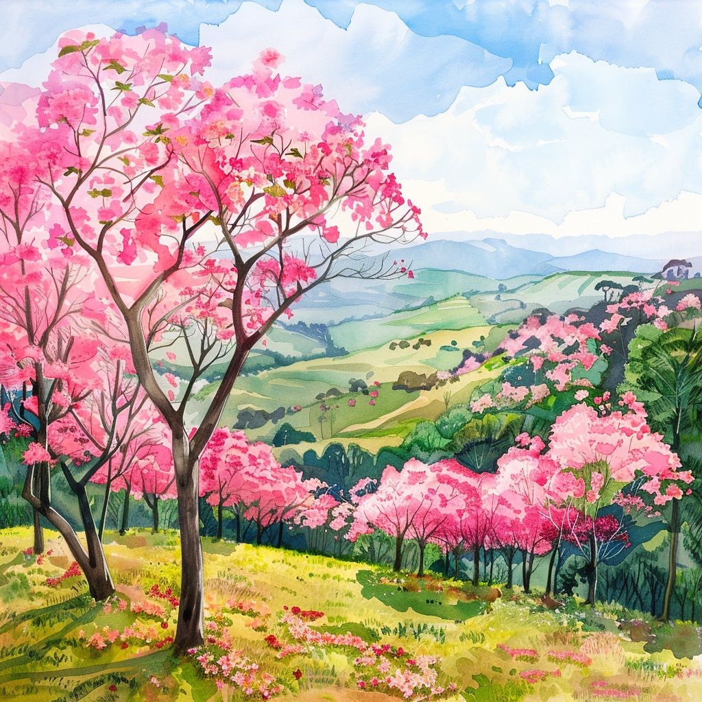 Guayacan Tree Watercolor Clip Art 4 JPG Mix Media Card Making ...