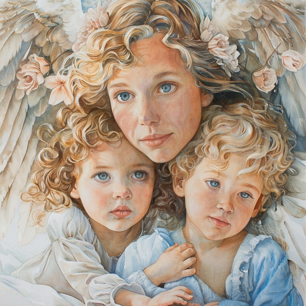 Baby Angels Watercolor Clip Art 4 JPG Mix Media Card Making Invitations ...